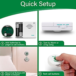 Smart Caregiver Two Call Buttons & Wireless Caregiver Pager for Fall Prevention and Elderly Assistance | Caregiver Call Button with Wearable Lanyard | Nurse Call Alert System with Up to 300' Range