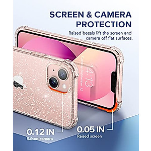 BERFY 5 in 1 for iPhone 13 Case Glitter, with 2X Screen Protector + 2X Camera Protector, [Not Yellowing] Sparkly Bling Shockproof Hard Back Slim Protective Phone Cover for Women, 6.1" (Glitter Clear)