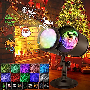 Christmas Halloween Projector Lights, Remote Control Timer 2-in-1 Ocean Wave Snowflake LED Projection Lamp Waterproof, Indoor Outdoor LED Projector Light for Holiday Party Garden Landscape Decorations