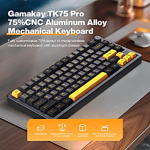 GK GAMAKAY TK75PRO Aluminum Alloy Mechanical Keyboard, Gasket Mounted, Hot Swappable KTT Hyacinth Switch 2.4GHz Wireless BT5.0/USB-C 75% 81 Keys Custom RGB Gaming Keyboard for Win/Mac (Milky White)