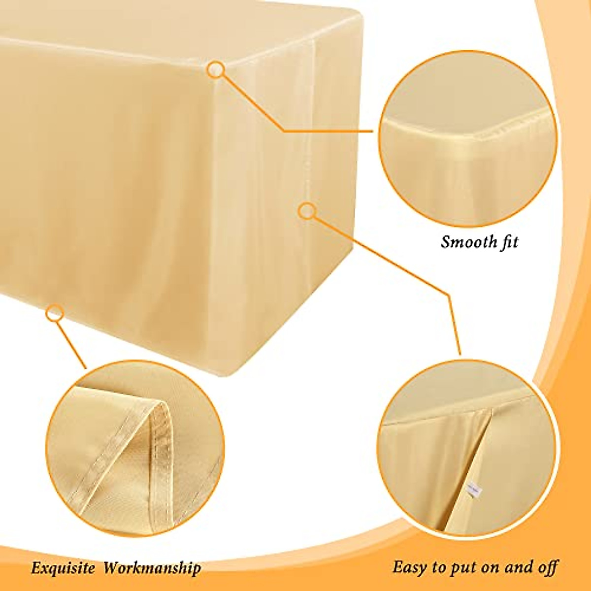 Obstal 2 Pack Table Clothes for 6 Foot Rectangle Tables - Water Resistant Washable Fabric Polyester Rectangle Table Cover for Outdoor/Indoor Uses, Champagne, 72L x 30W x 30H Inches