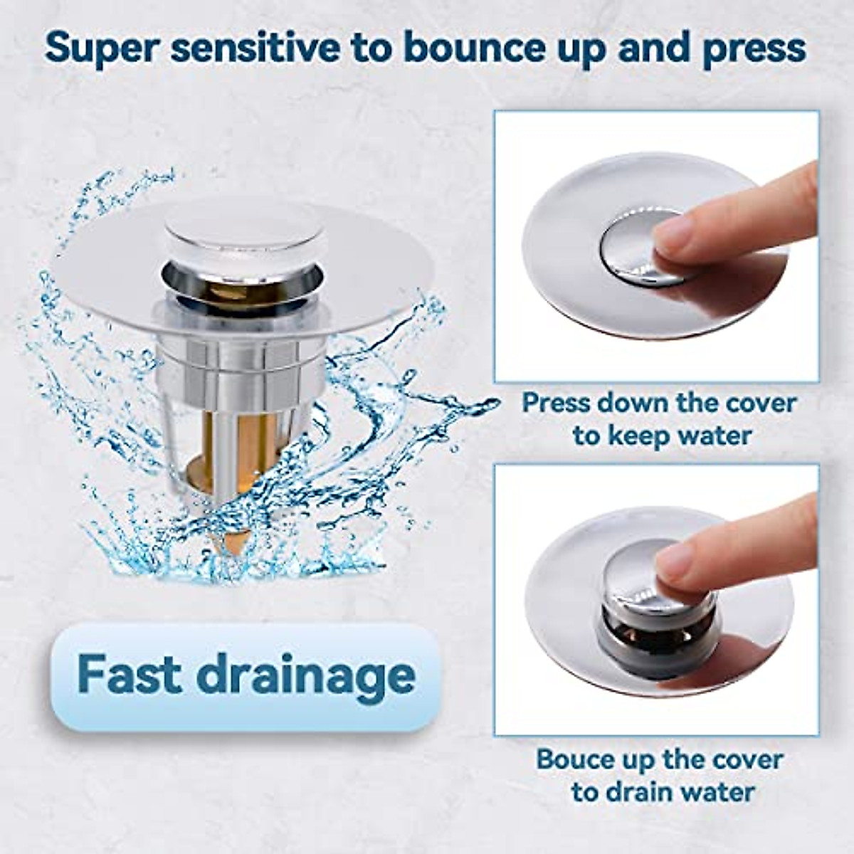 Partreko Universal Bathroom Sink Stopper, Upgraded Anti Clogging Pop Up Sink Drain Strainer Stoppers with Filter, Fits 1.08"—1.5" Drain Holes, Anti-Rust Bronze Drain Stopper with Hair Catcher（Sliver）