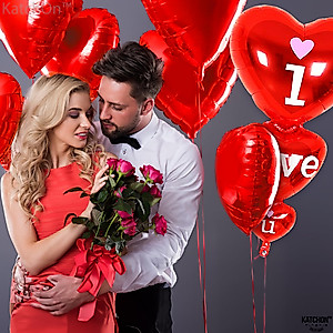 Katchon, XtraLarge 12+1 Red Heart Balloons - Pack of 13 Set | Big 36 Inch I Love You Balloons for Romantic Decorations Night | Happy Anniversary Proposal Balloons | Happy Birthday My Love Balloon