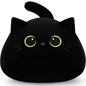 19'' Black Cat Plush- Giant Black Cat Stuffed Animal, Large Black Cat Plushie Kawaii Plushies with Star Eyes Cat Plush Pillow, Halloween Black Cat Decor Plush Toys Halloween Plush Gift for Kids