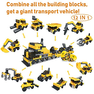 ATDAWN 12 Pcs Prefilled Easter Eggs with Construction Vehicles Building Blocks for Easter Basket Stuffers, Easter Egg Hunt, Easter Party Favors