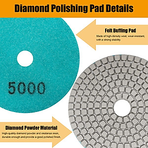 13 Packs 4 Inch Diamond Polishing Pads with Backer Pad, COITEK Wet/Dry Polish Pad Kit for Drill Grinder Polisher 50-8000 Grit Pads for Granite Marble Concrete Polishing