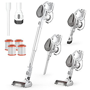 TMA Cordless Vacuum Cleaner, 6 in 1 Rechargeable Stick Vacuum Cleaner with 4 Filters 8-Cell Large Battery & 40 Mins Runing Time for Home Hardwood Low-Pile Carpet Pet Hair Deep Clean T150
