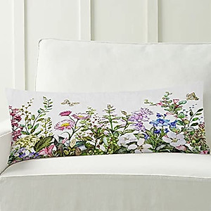 Body Pillow Cover,Border with Herbs and Wild Flowers, Leaves Printed Long Pillow Cases Protector with Zipper Decor Soft Large Covers Cushion for Beding,Couch,Sofa,Home Gift 20"x54"