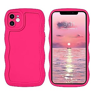 GUAGUA Compatible with iPhone 12 Mini Case, Phone Case iPhone 12 Mini, Cute Curly Wave Shape Design Soft Hybrid TPU Bumper Drop Shockproof Protective Anti Slip Case for iPhone 12 Mini 5.4’’, Hot Pink