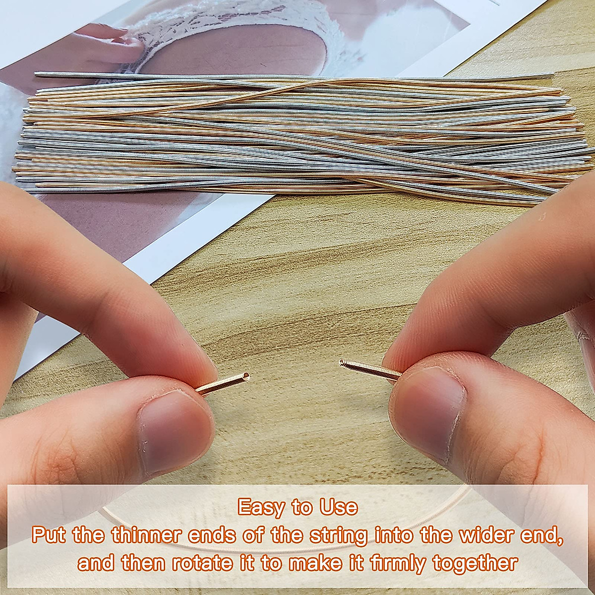 Oubaka 40Pcs Guitar String Bracelets for Women,Stainless Steel Coil Bracelets String Guitar String Spring Bracelets (Gold K,White K)