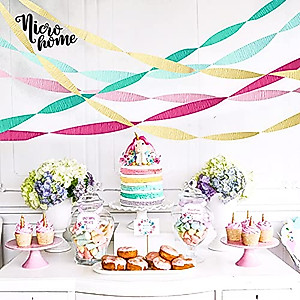 NICROHOME Unicorn Party Decorations, 5 Rolls Light Blue Green Pink Rose Red Crepe Paper Streamers for Wedding, Baby Bridal Shower, Bachelorette Party, Birthday, 82Ft Long