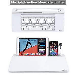 Desk Whiteboard Dry Erase Glass Whiteboard, Varhomax Desktop White Board to-do List Memo Notepad for Home Office and School Accessories Supplies with Storage Caddy for Computer Keyboard Stand (White)