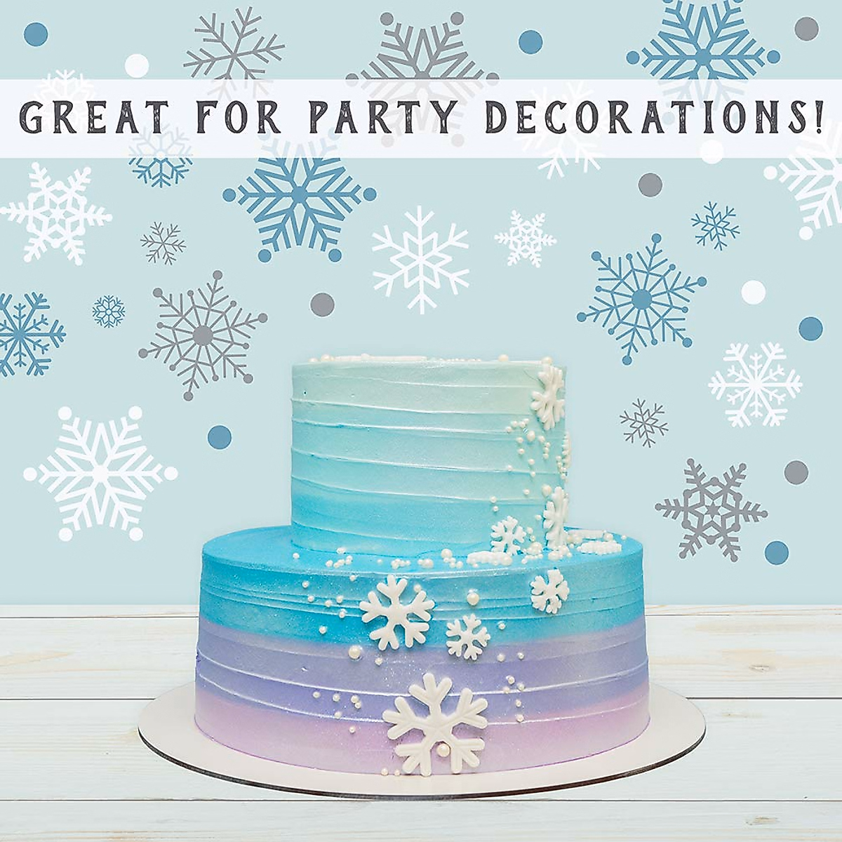 Paper Riot Co. Peel-and-Stick Assorted Snowflake Frozen Theme Holiday Vinyl Wall Decal Set, 186 Count