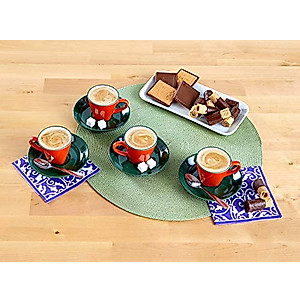 IMUSA USA 8 Piece 3oz Colorful Espresso Cups with Saucers (Green, Orange)