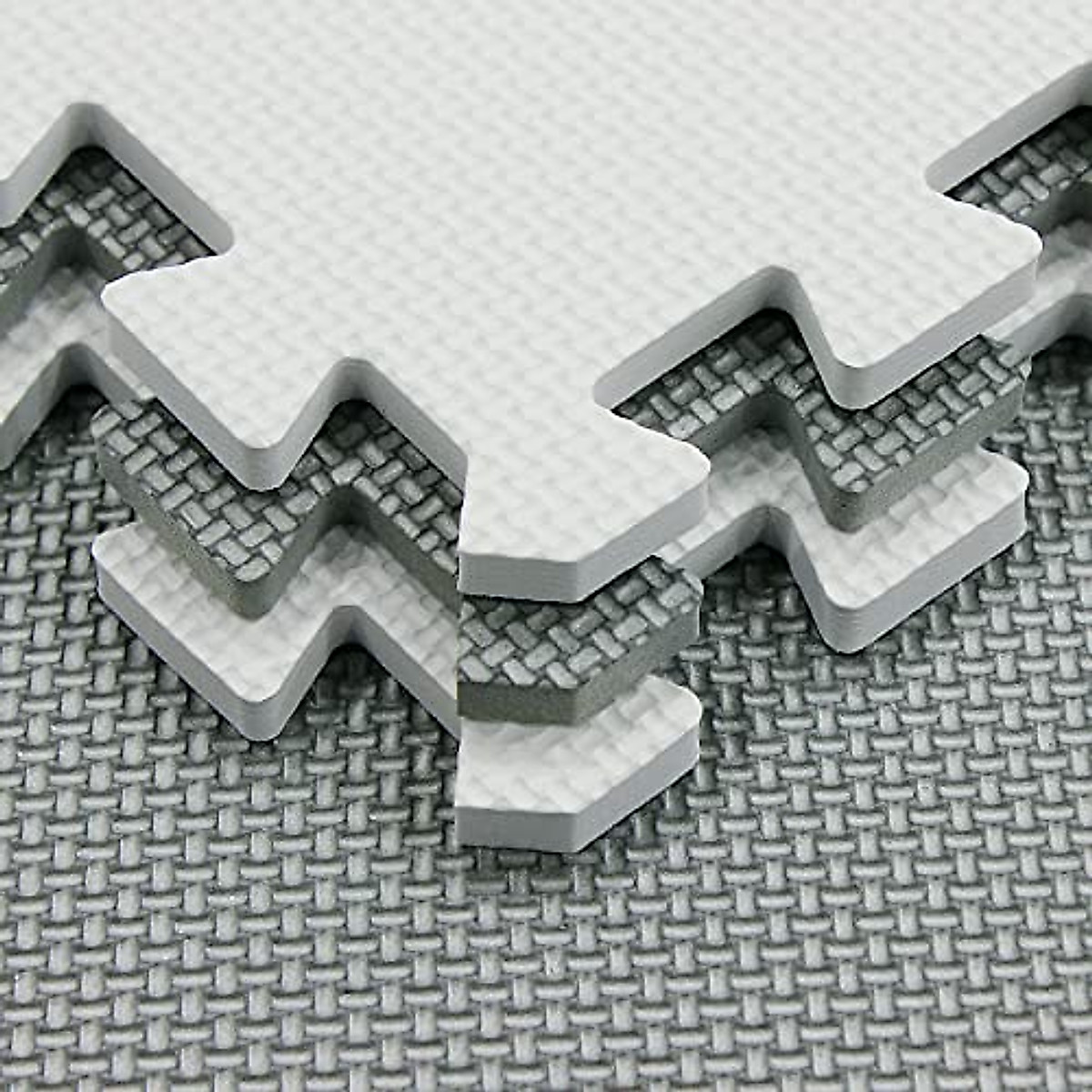 Yostrong 18 Tiles Interlocking Puzzle Foam Baby Play Mat with Straight Edges for Playing - EVA Babies Crawling Mat | Rubber Floor Work out Mats for Home Gym. White, Gray. YOC-ALb18S18