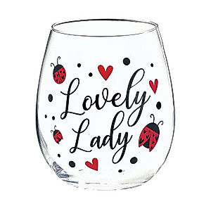 Ladybug Lovely Lady Stemless Wine glass with a Clear Gift Box 16oz