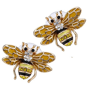 YACQ Honey Bee Stud Earrings Crystal Costume Jewelry for Women Teen-Girls