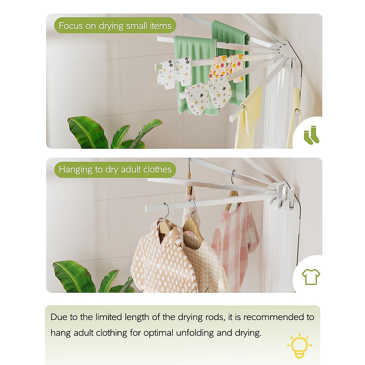 Vikaqi Wall Mounted Laundry Drying Rack, Foldable Wall Octopus Clothes Drying Rack Folding Indoor, Towel Drying Rack Collapsible, Space Saving Drying Rack Clothing with 7 Hanging Rods