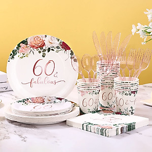 168pcs 60th Birthday Decorations - 60th Birthday Plates and Napkins Party Supplies for Women 60th Birthday Party Decorations,Serves 24
