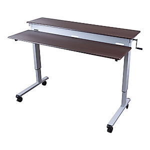 S STAND UP DESK STORE Crank Adjustable 2-Tier Standing Desk with Heavy Duty Steel Frame-Silver Frame/Dark Walnut Top, 60 inch Wide
