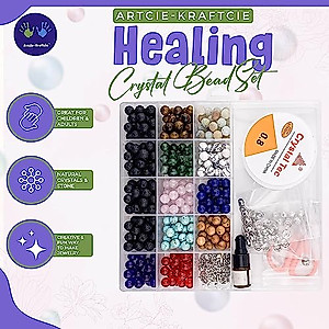 Artcie-Kraftcie - Crystal Gemstone Kit for Jewelry Making - Colorful 8mm Round Crystals and Stone Beads for Making Bracelet Jewelry Set - Volcano Stone Essential Oil Diffusiuon - Bracelets Making Kit