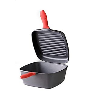 Orca pot 5in1 Cast Iron 6.5 Qt Dutch Oven Cooking Pot with Glass Lid, Cooking Pot for Baking, Frying, Steaming, Cast Iron Grill Lid, Steaming Plate & Basket