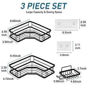Amtiw 3 Pack Shower Storage Rack, Corner Shower Caddy with Soap Rack, No Drilling Traceless Adhesive Shower Box for Bathroom, Toilet, Kitchen, Bedroom