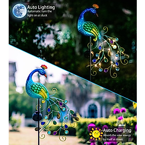 DREAMSOUL Metal Peacock Garden Solar Lights Outdoor Decorative Garden Stake Lights- Waterproof Peacock Solar Landscape LED Path Lights Patio Yard Garden Lawn Outside Decoration