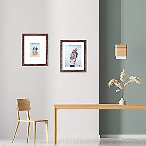 Q.Hou 11x14 Picture Frames Wood Patten Rustic Brown Set of 2, Each Frame with 2 Mats,Display A4 or Five 5x7 Photos with Mat & 11x14 Picture Without Mat for Wall Mount (QH-PF11X14-BR)