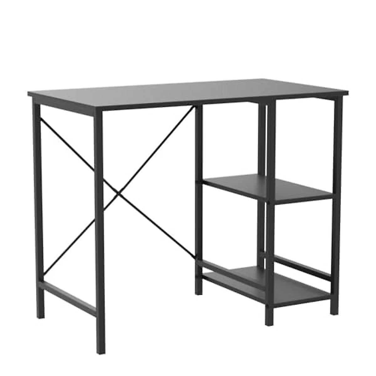 ZENY Small Computer Desk with Storage Shelves, 36” Sturdy Home Office Writing Desk/Laptop PC Workstation Desk, Metal Frame Computer Table, Black