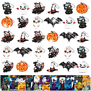 FIDWOD 32Pcs Halloween Party Favors Packs: Pop Fidget Toys Keychain with Halloween Style Cards for Kids - Stocking Stuffers Goodie Bag Fillers - Stress Relief Sensory Toys Set