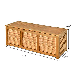 HAPPYGRILL 47 Gallon Acacia Wood Deck Box, Outdoor Storage Box Garden Tools Box Container for Patio Garden Garage