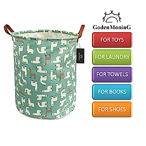 Collapsible Laundry Basket - GodenMoninG 62.8L Large Sized Round Waterproof Storage Bin with Handles,Home Decor,Toy Organizer,Children Nursery Hamper. (Teal Alpaca)