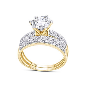 SAVEARTH DIAMONDS Engagement Ring, 7MM Round Cut Lab Created Moissanite Rings, 14K Yellow Gold Plated 925 Sterling Silver Bridal Set Rings for Women (VVS1 Clarity 1.75 Cttw)-8