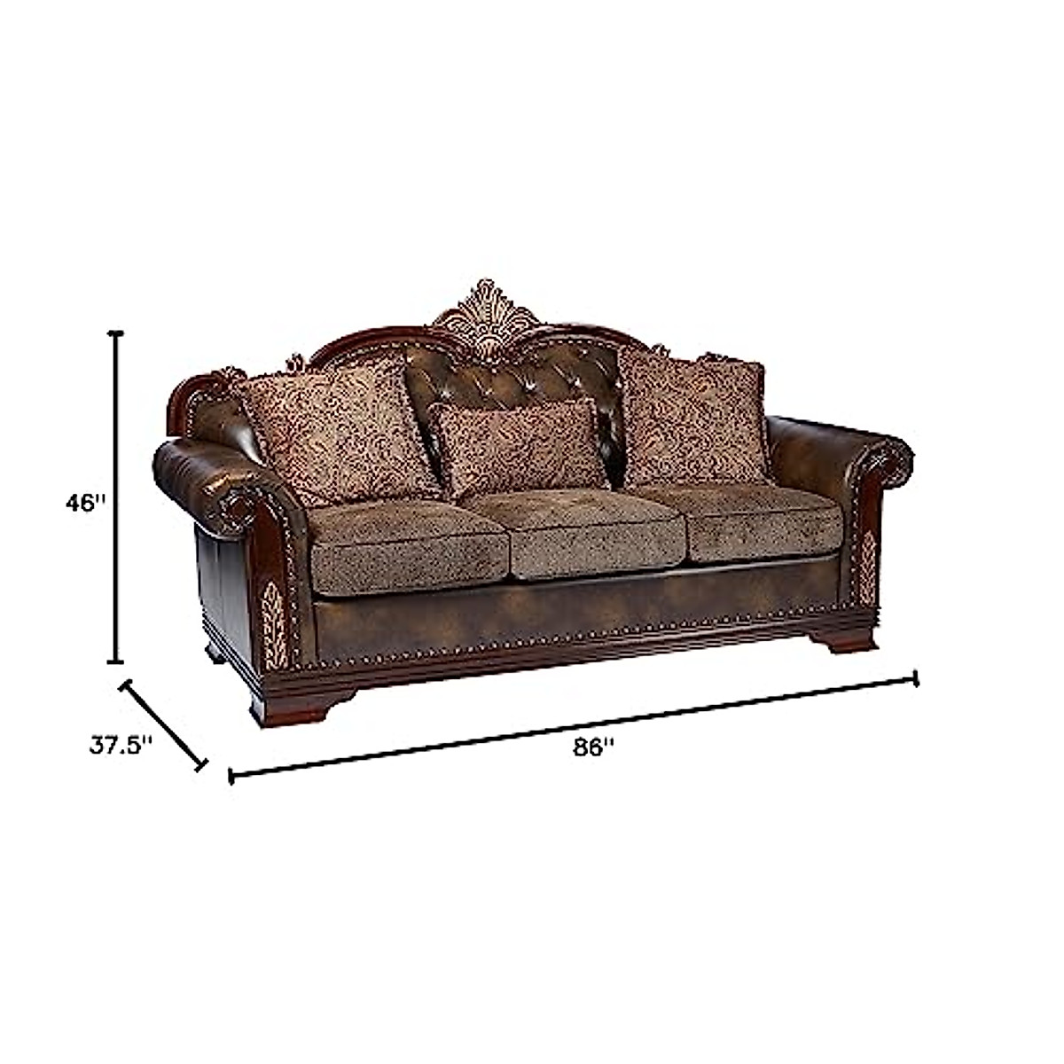 Homelegance 9815-3 Croydon Traditional Two-Tone Sofa, 86"W, Brown PU Leather