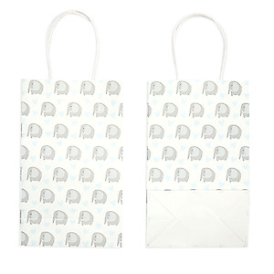 Sparkle and Bash Blue Elephant Party Favor Gift Bags with Handles for Boy Baby Shower (24 Pack)