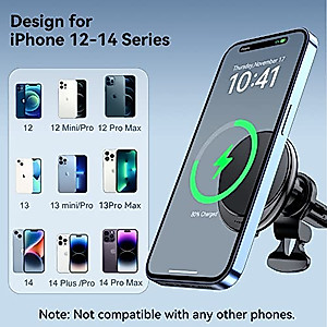 Qaqvav Magnetic Phone Holder for Car, Compatible with MagSafe Wireless Charger, 360° Adjustable Strong Magnetic for Car iPhone Holder Mount, Fit for iPhone 14 13 12 Pro Plus Max Mini