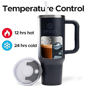 SPOUT 40 oz Tumbler With Handle And Straw, Insulated Stainless Steel Water Bottle With Straw - Travel Mug | BPA Safe Tumblers | Iced Drinks, Water, Cold/Hot Coffee - Cupholder Friendly Midnight Navy