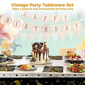 YHomU 121Pcs 50th Birthday Party Supplies in 1973 Birthday Party Decoration Cheers to 50th Paper Plate Napkin Fork Tablecloth, 50th Birthday Decoration for 24 Guests