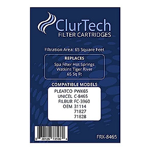 ClurTech FRX-8465-3 Replacement 3 Pack Hot Springs Watkins Tiger River 65 Sq Ft Spa Filter PWK65 C-8465 FC-3960 31114 71827 71828, White
