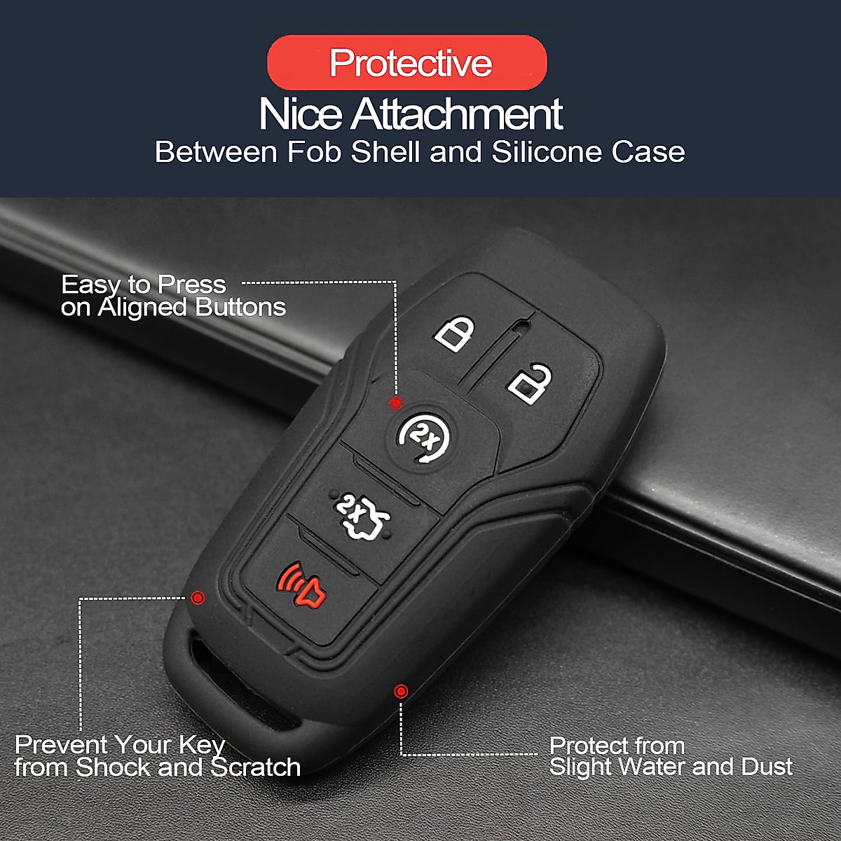 INFIPAR 2pcs Compatible with Ford Edge Fusion Explorer Mustang F-150 F-250 F-350 F-450 Super Duty Expedition Lincoln MKC MKX MKZ Nautilus Silicone Key Fob Cover Case Keychain Holder