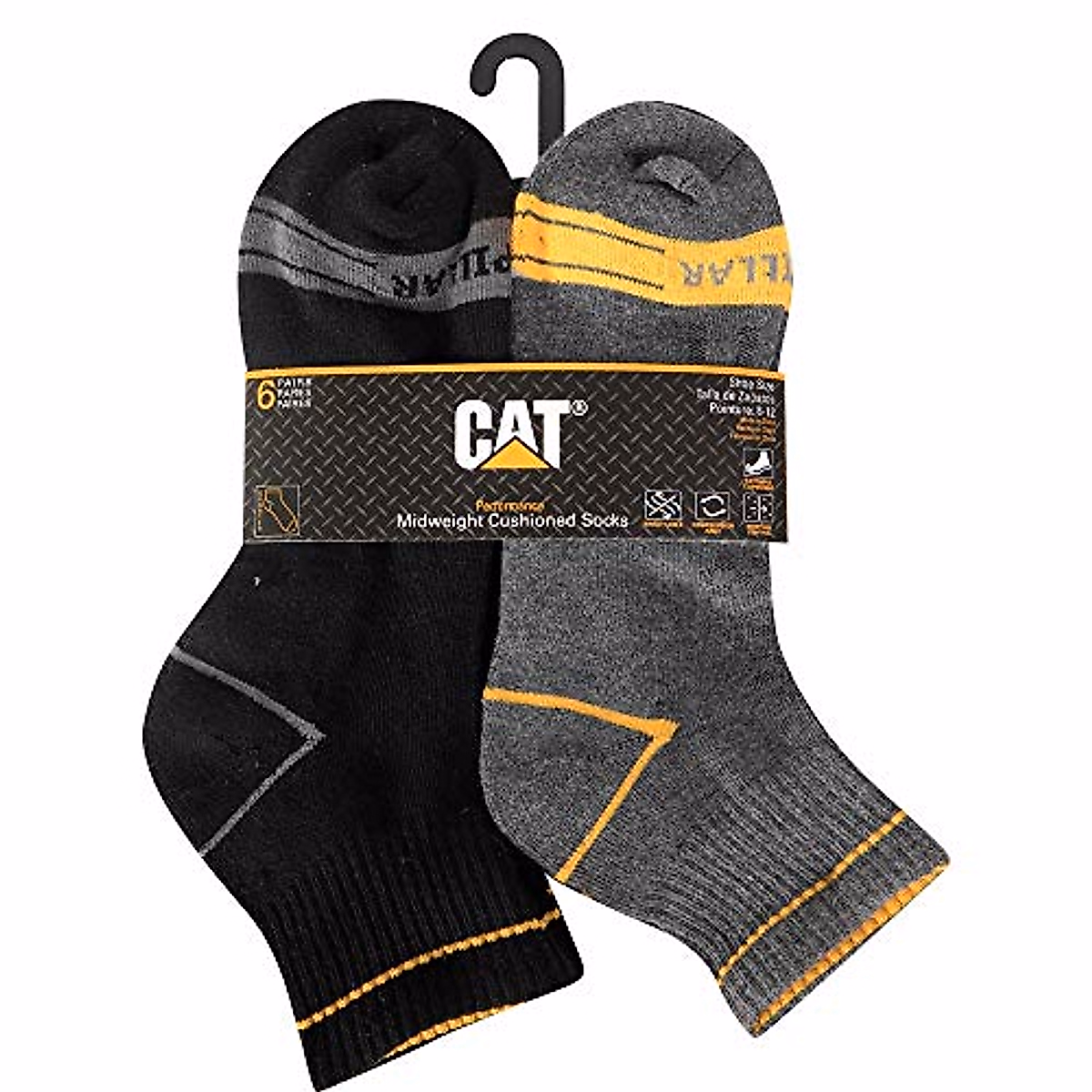 Caterpillar Men's 6-Pack Half Cushioned Quarter Socks, Multi Color, Large