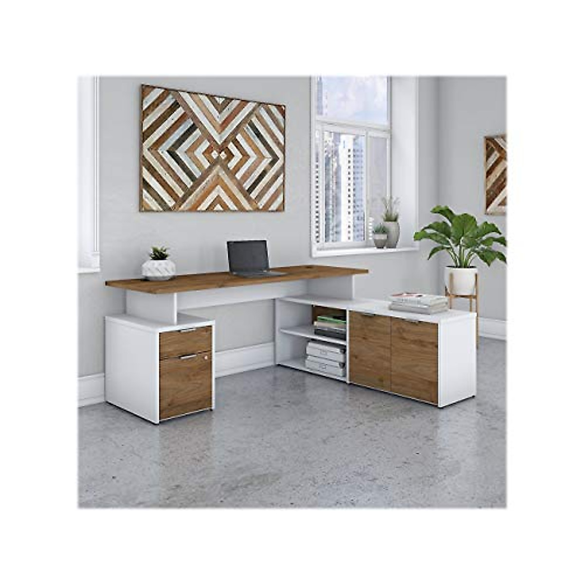 Bush Business Furniture Jamestown L Shaped Desk with Drawers, 72W, Fresh Walnut/White