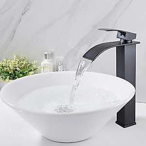 Midanya Bathroom Sink Faucet Waterfall Spout Single Handle 1 Hole Deck Mount Mixer Tap Lavatory Vanity Vessel Faucet Commercial with Pop Up Drain,Tall, Oil Rubbed Bronze