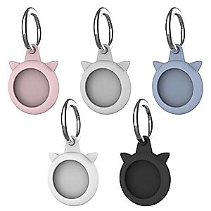 CatchOn 5 Pack Silicone Cat Ear AirTag Keychain Case with Attachable Metal Key Ring,Protective Airtag Holder, Key Finder Tracker, AirTag Accessories Holder, Dog Accessories, Keychain Accessories