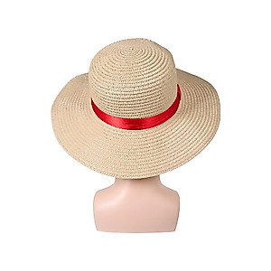 Monkey Straw Hat Costume Anime Cosplay Sun Beach Hats with String Pirate Hat Halloween Dress up Props (US, Alpha, One Size, Straw Hat)
