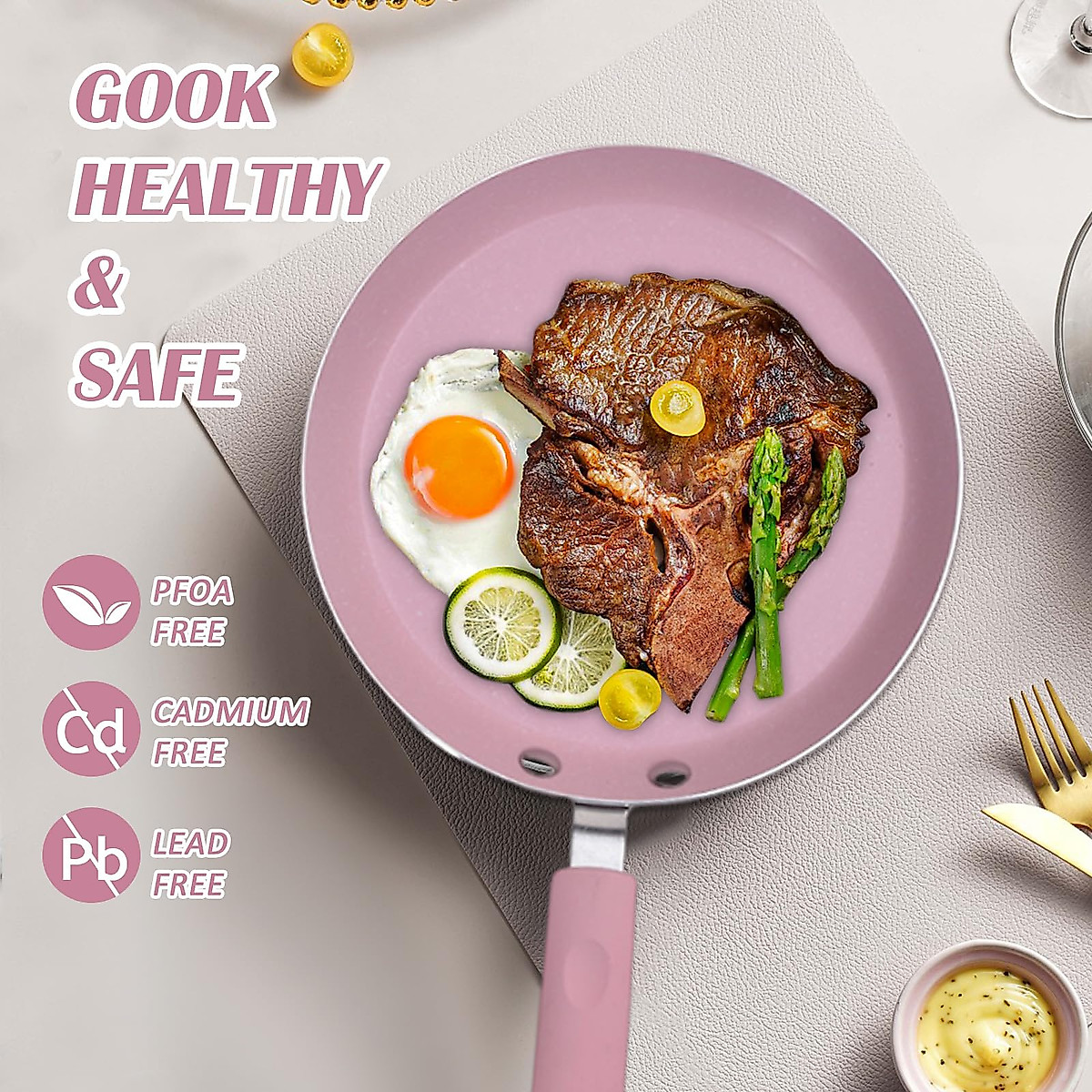 Nonstick Frying Pan Skillet, 7" Pink Skillet with Non Stick Coating, Aluminum Egg Pan with Stay Cool Handles, Practical Kitchen Cookware for Home Restaurant, Non Toxic, Induction Compatible (7 inch)