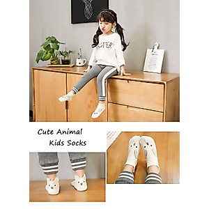Hellomamma Girls Toddler Cotton Crew Socks Kids Novelty Animal Soft Funny Fashion Casual Breathable Childs Socks 5 Pairs