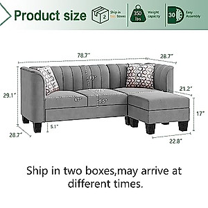 Shintenchi Upgraded Convertible Sectional Sofa Couch, 3 Seat L Shaped Sofa with High Armrest Linen Fabric Small Couch for Living Room, Apartment and Office (Grey)