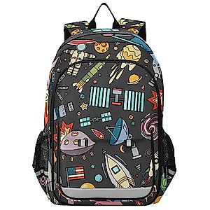 Glaphy Outer Spaceship Rocket Cartoon Backpack School Bag Lightweight Laptop Backpack Student Travel Daypack with Reflective Stripes